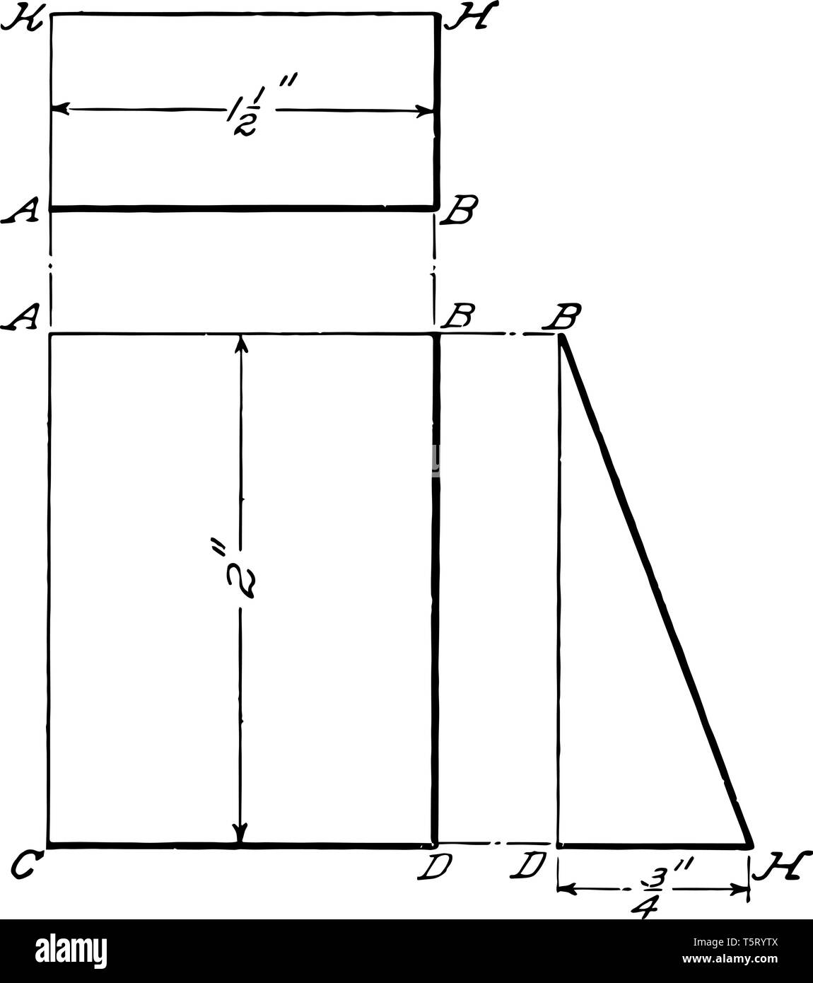 The image shows the projection of a wedge of a rectangular prism that ...