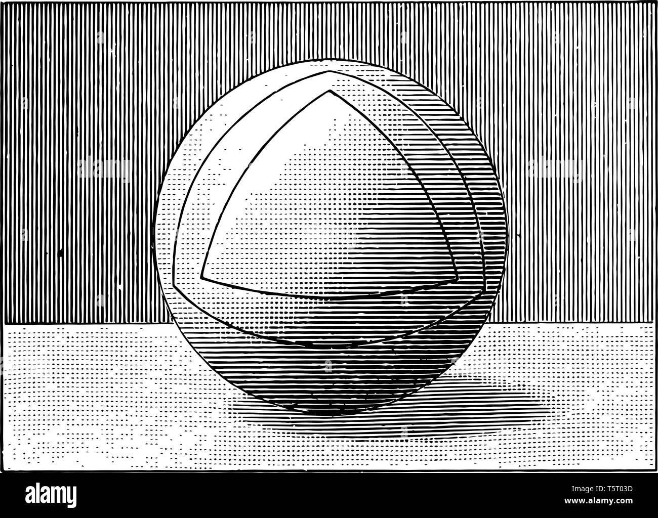 The image is of a sphere drawn with square triangles, vintage line ...