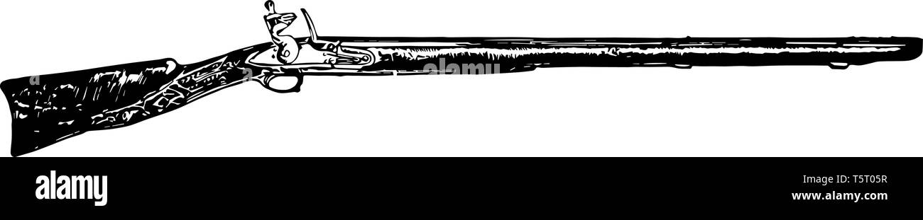Revolutionary Gun with a long barrel and flint operated, vintage line ...