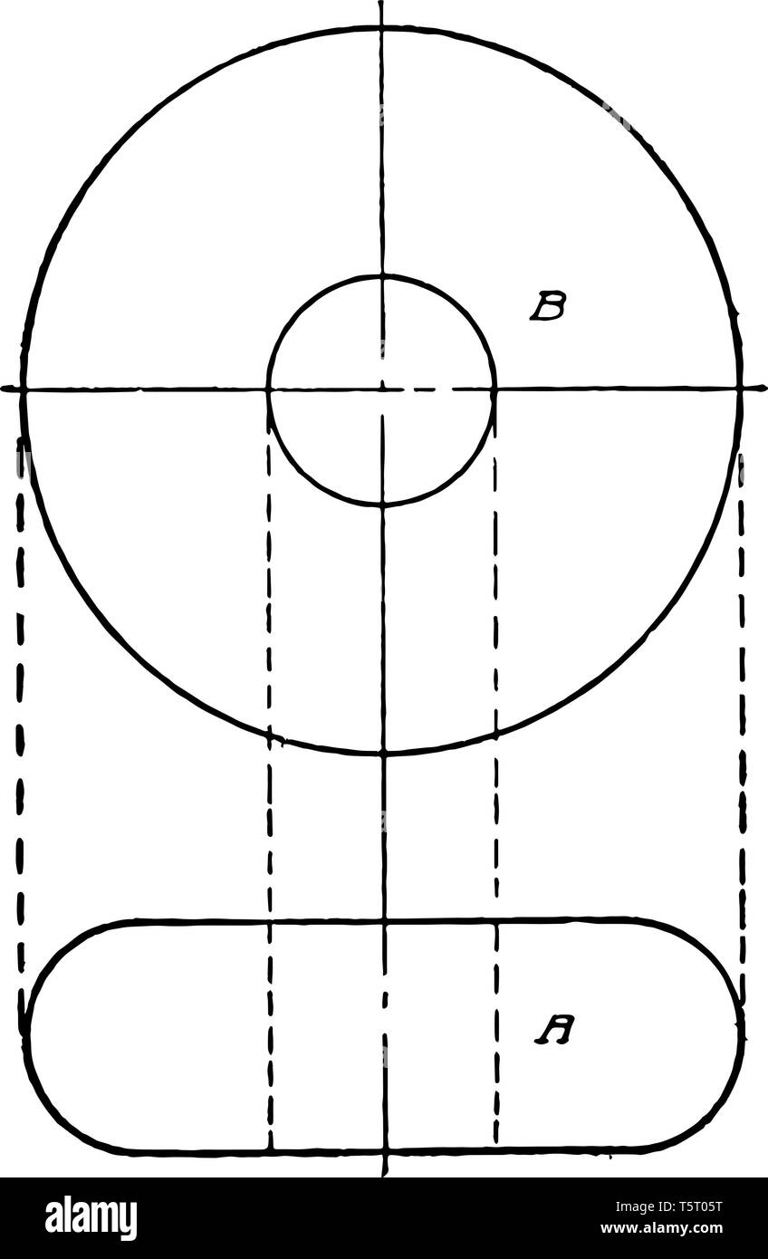 A diagram showing the projection of a circular ring, vintage line ...