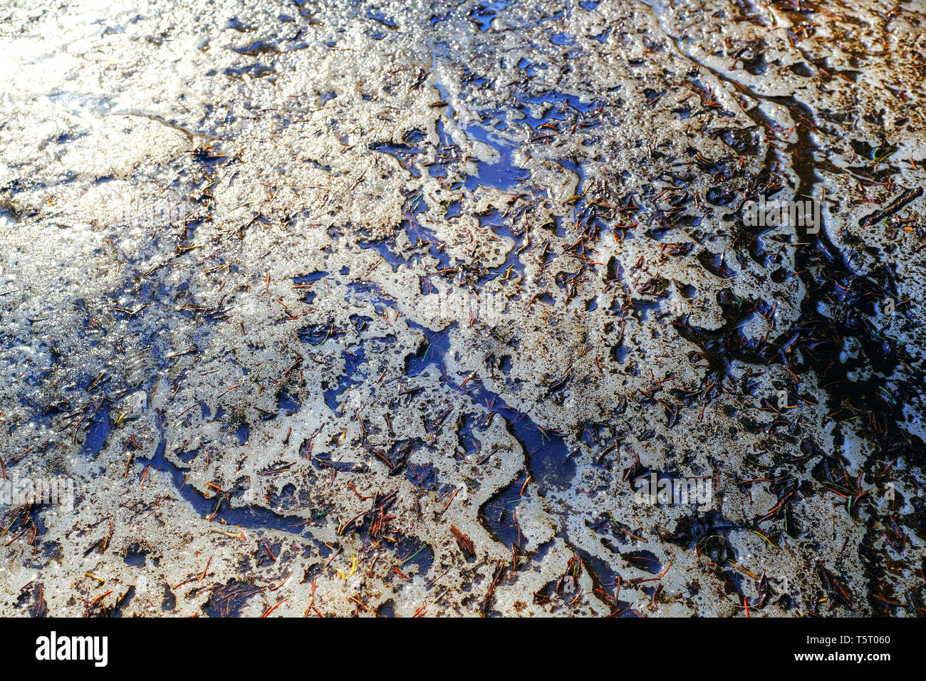 Permafrost. Melting ice in the Arctic in spring. Dirty ice. Ecological ...