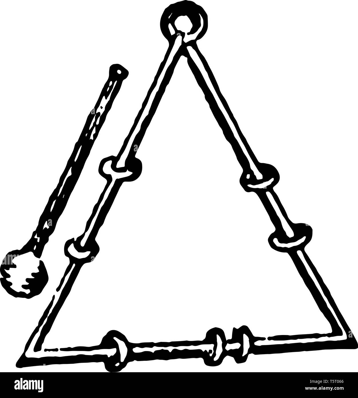 This image represents Triangle with metal rings, vintage line drawing ...