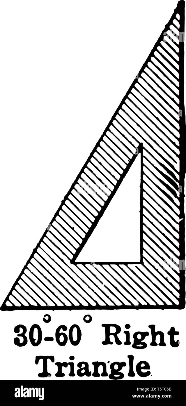 Image showing a triangle right grade 30-60-90, vintage line drawing or ...