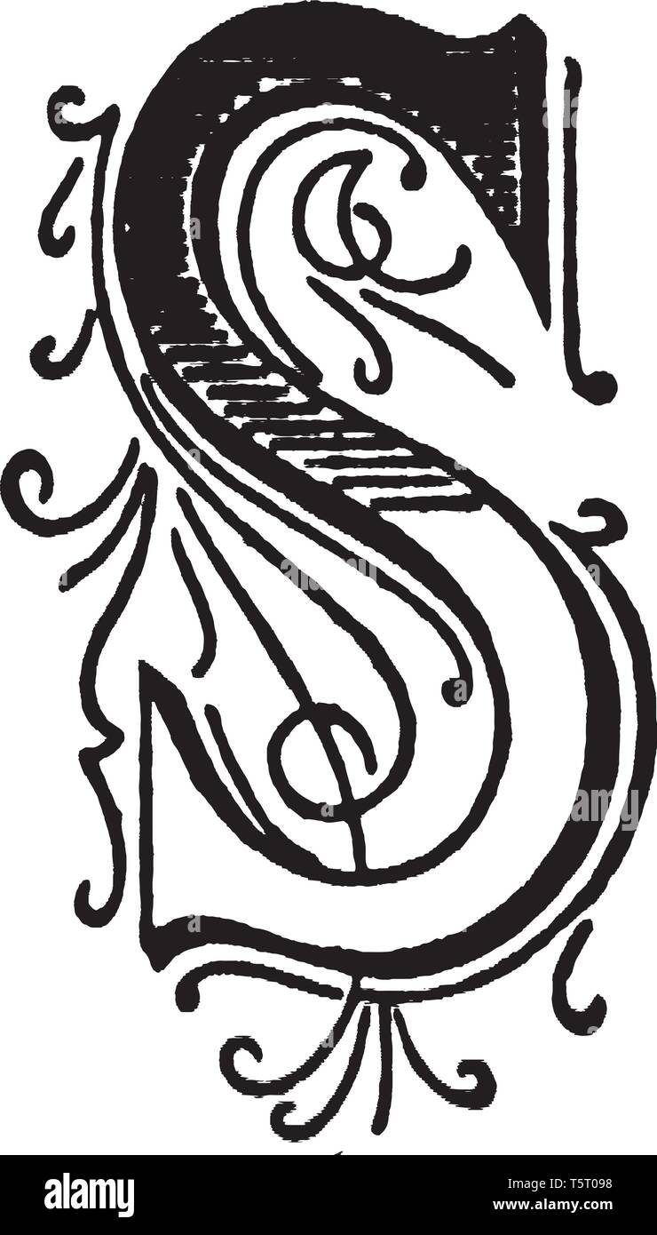 An ornamental and decorative letter S, vintage line drawing or ...