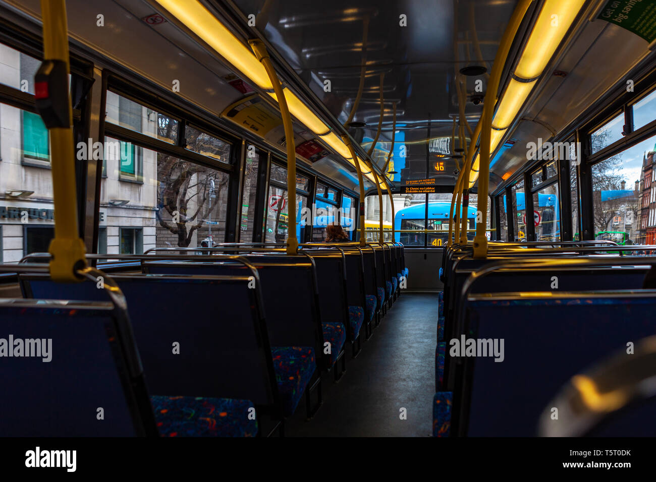 Dublin, Ireland – March 2019. View from famous double-decker bus in ...
