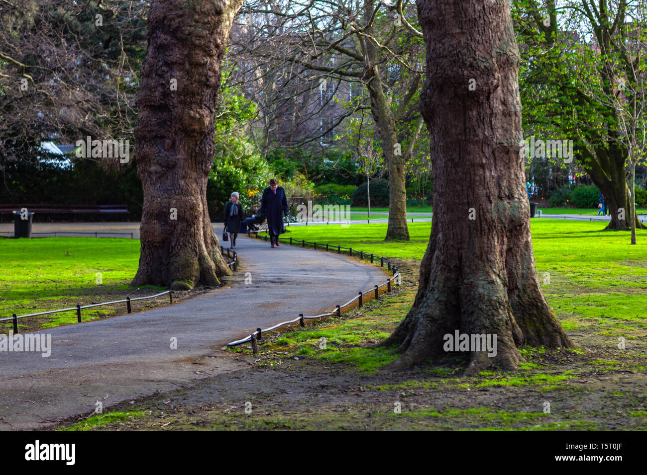Dublin, Ireland – March 2019. St Stephen's Green City centre park with ...