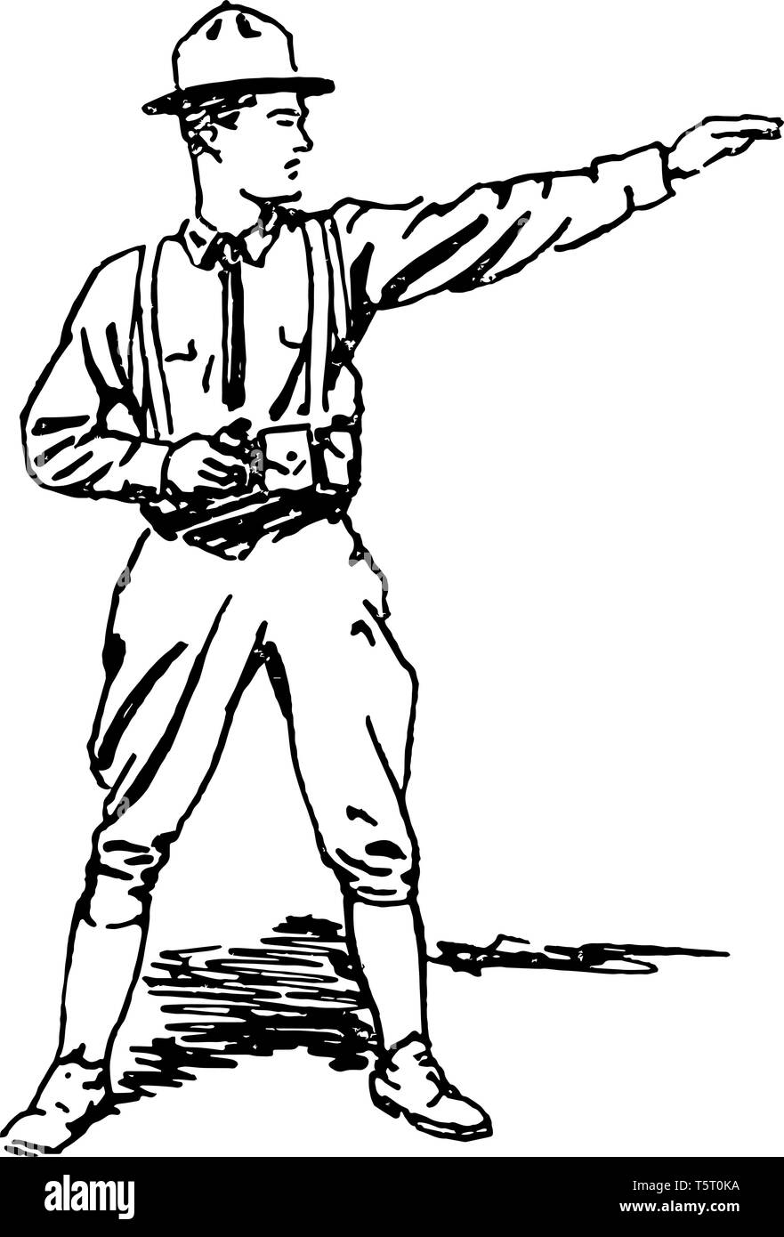 This image represents Soldier standing with arm outstretched, vintage ...
