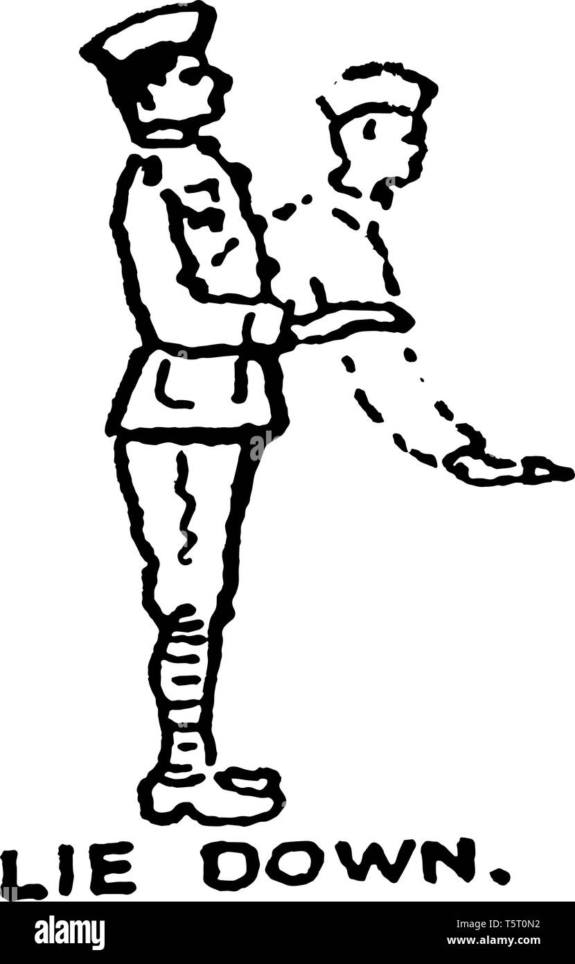 Lie Down used to instruct soldiers to lie flat on the ground, vintage ...