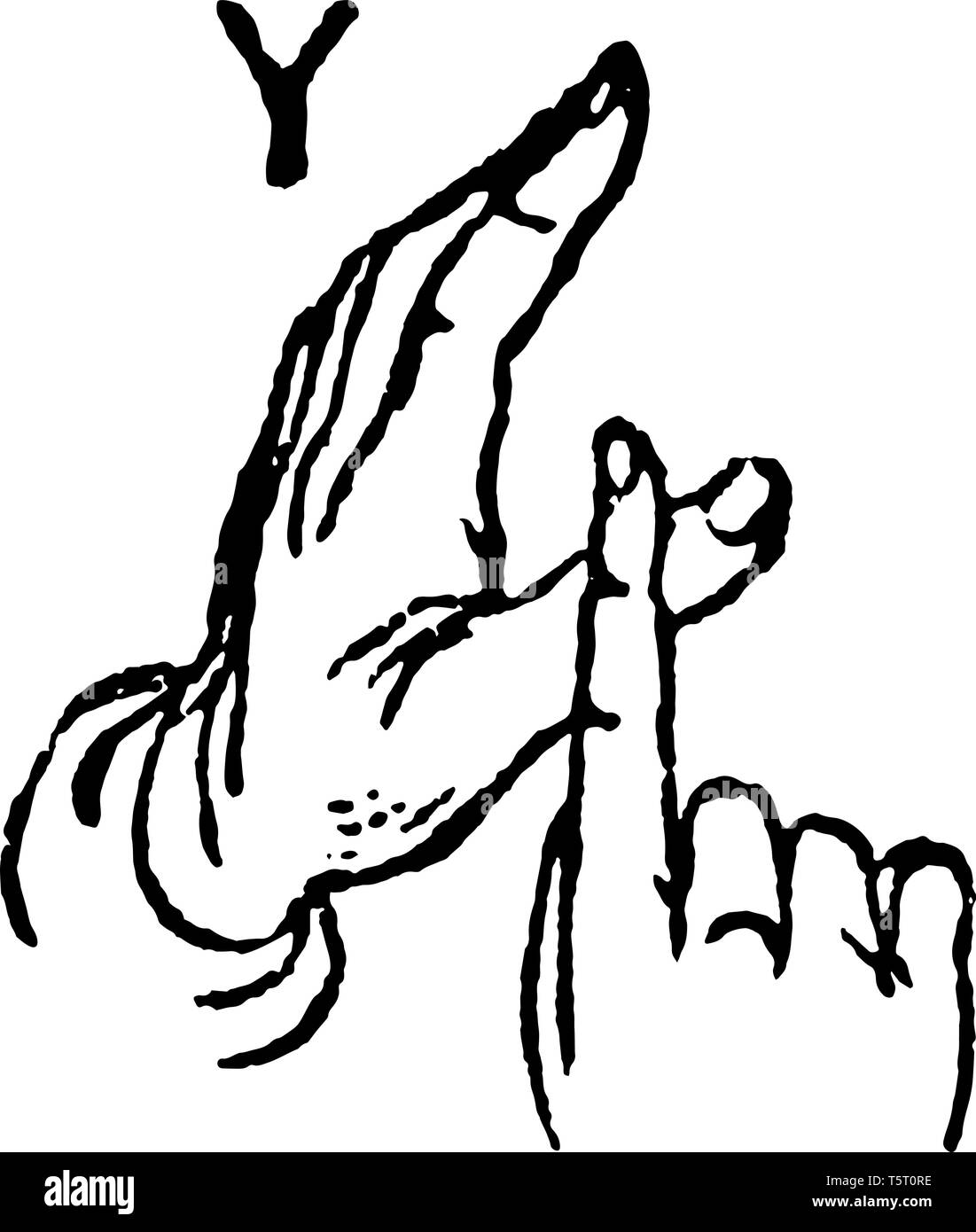 This image shows the two-hand sign for Y, vintage line drawing or ...