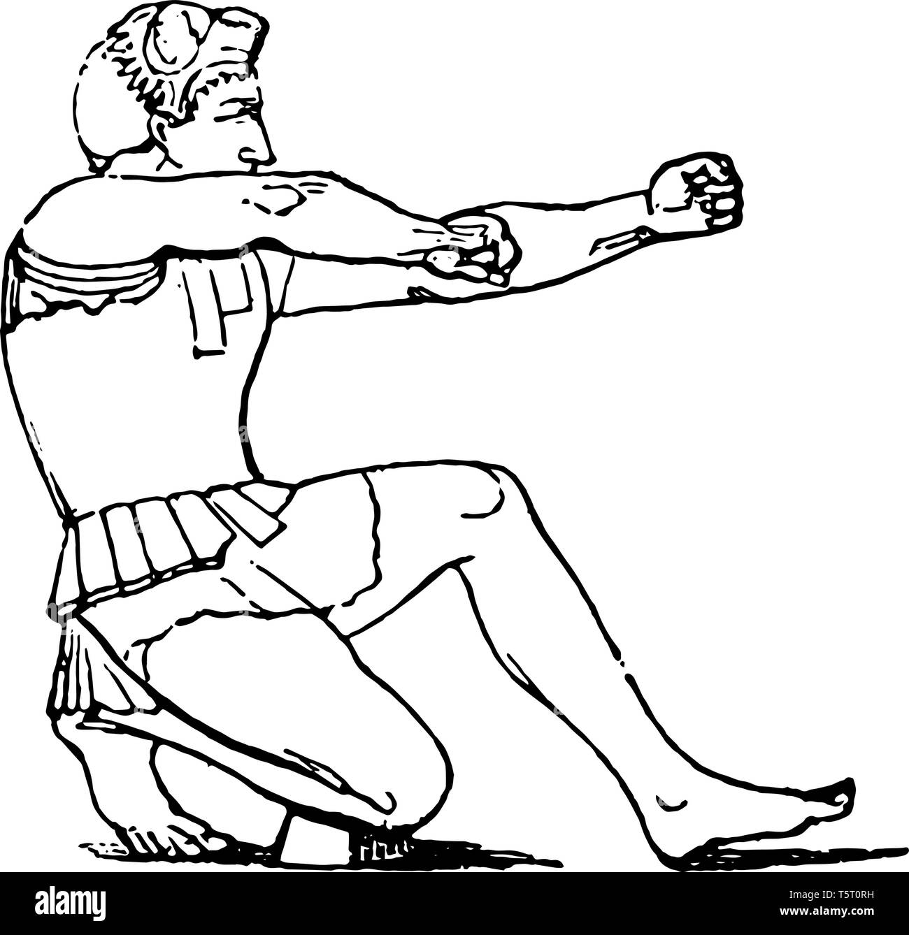 A man portraying on how to draw an Arcus, vintage line drawing or ...