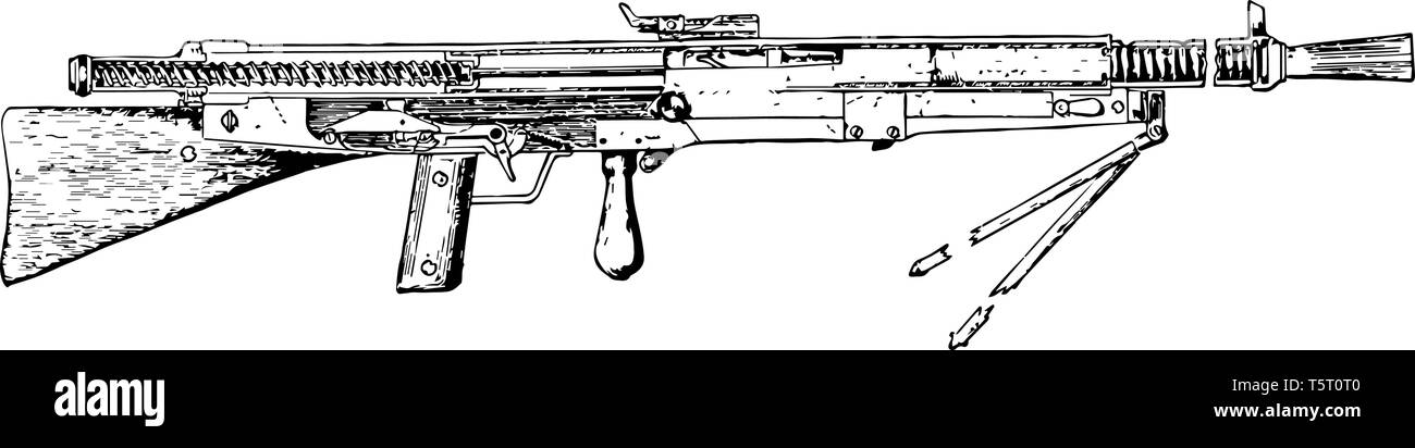 This illustration represents Chauchat Machine Rifle, vintage line ...