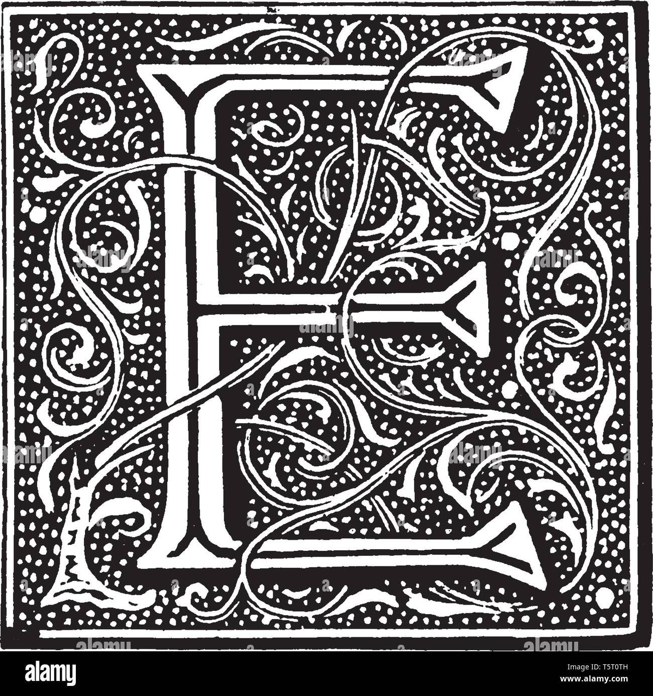 An ornamental capital letter E, vintage line drawing or engraving ...