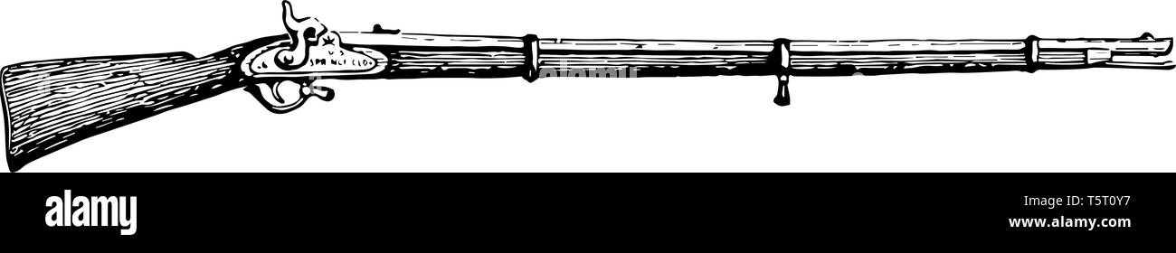 Gun used in early American military, vintage line drawing or engraving ...