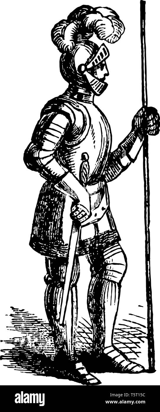 Full Armor where a knight in full armor, vintage line drawing or ...