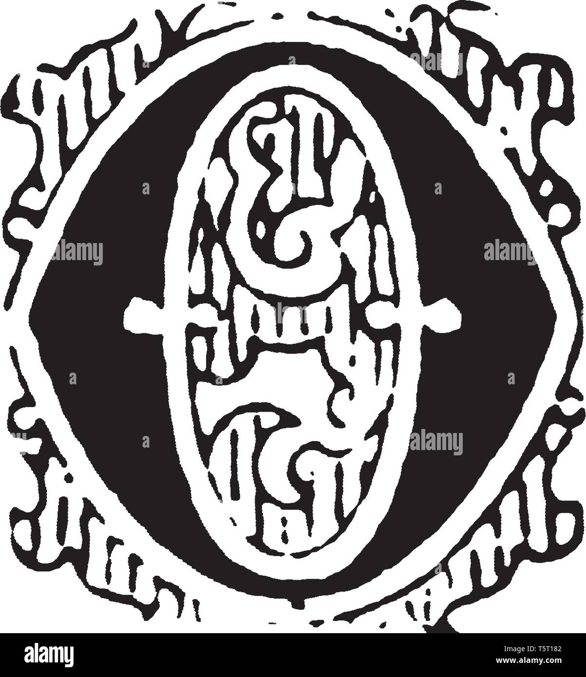 An ornamental and decorative letter O, vintage line drawing or ...