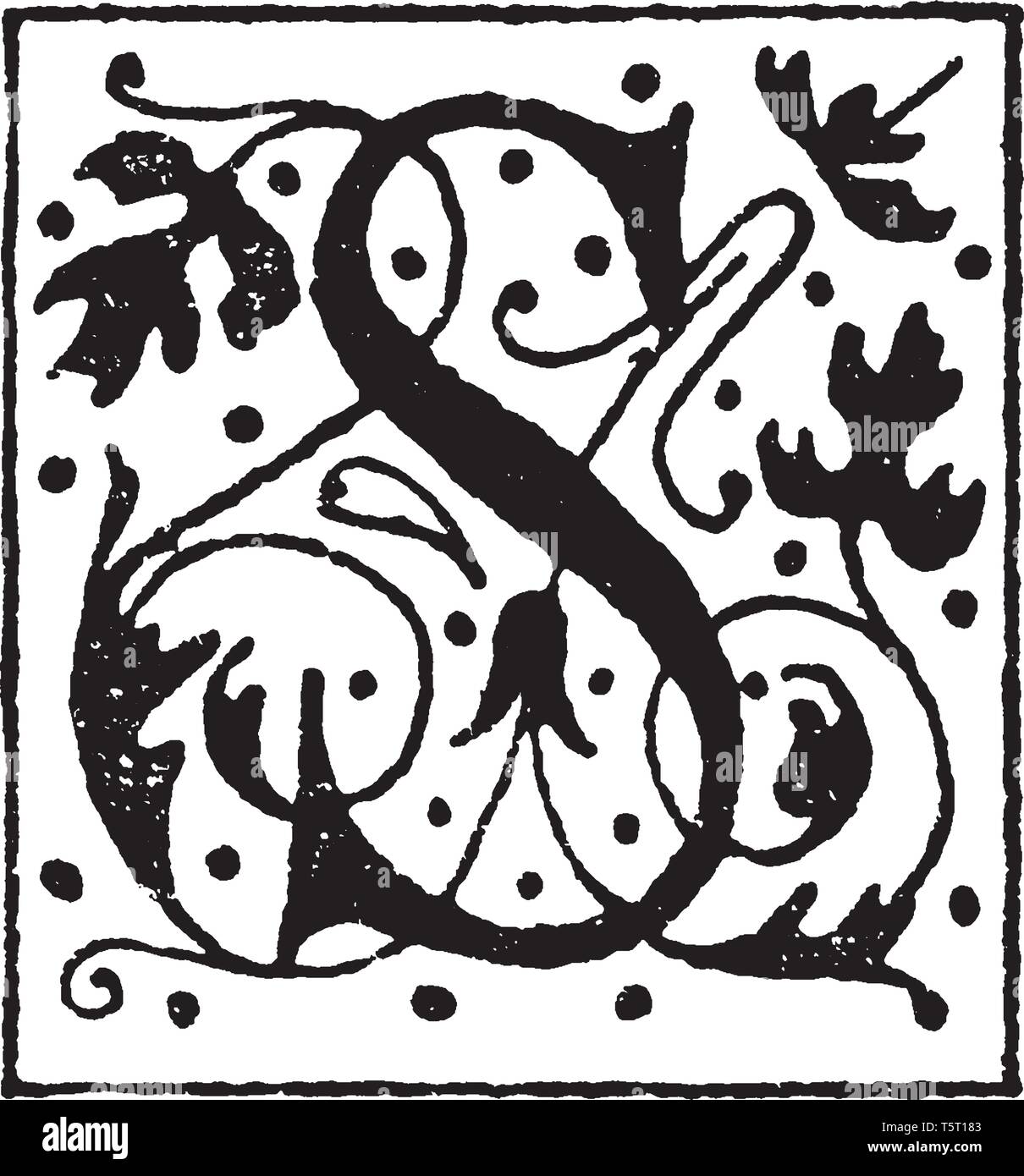 An ornamental and decorative letter S, vintage line drawing or ...