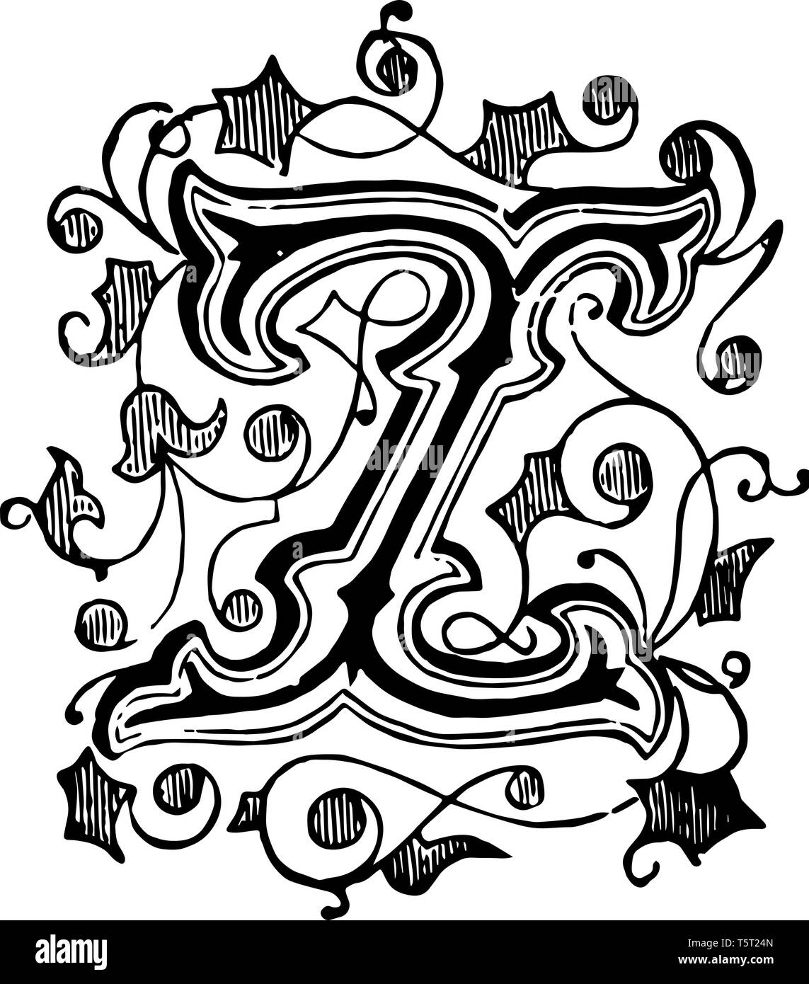This illustration represents Ornamental letter of Z, vintage line ...