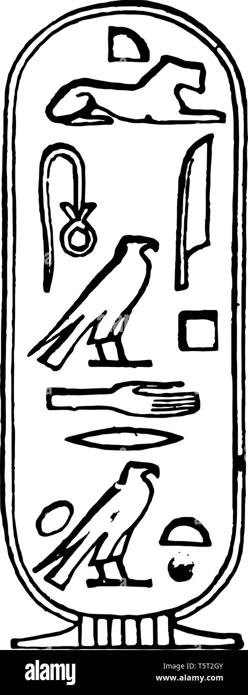 Writing Cleopatra's name using characters of the hieroglyphics, vintage ...