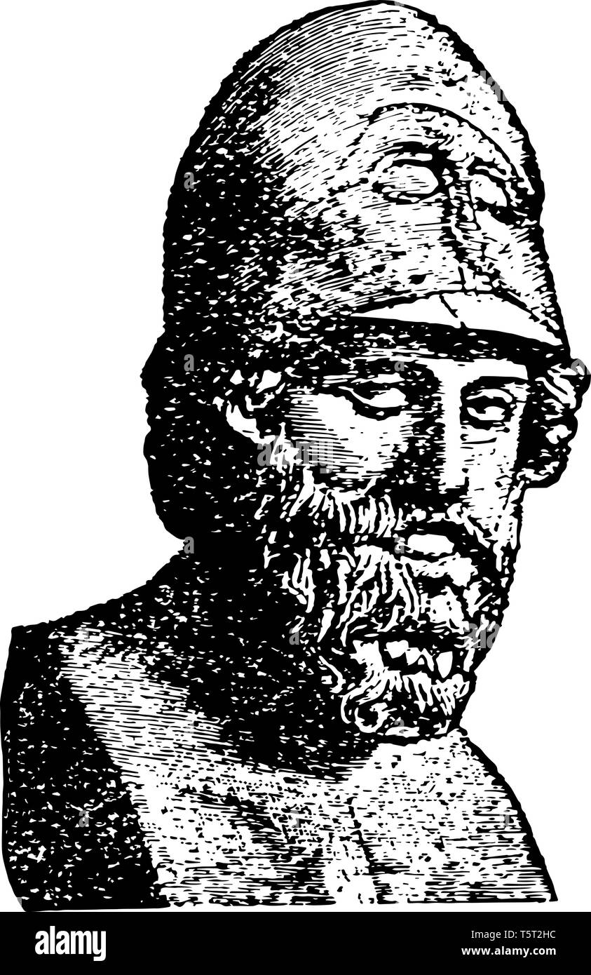 A head statue of Pericles, vintage line drawing or engraving ...