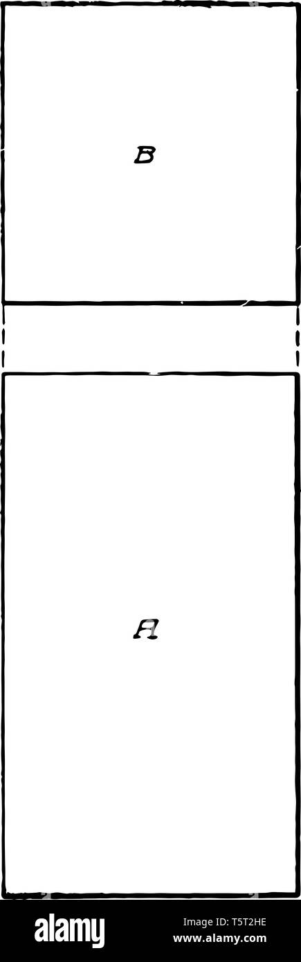 The image shows the projection of a square bar, vintage line drawing or ...