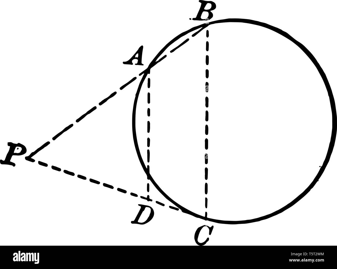 A diagram of a circle with triangle and chords drawn and labeled ...