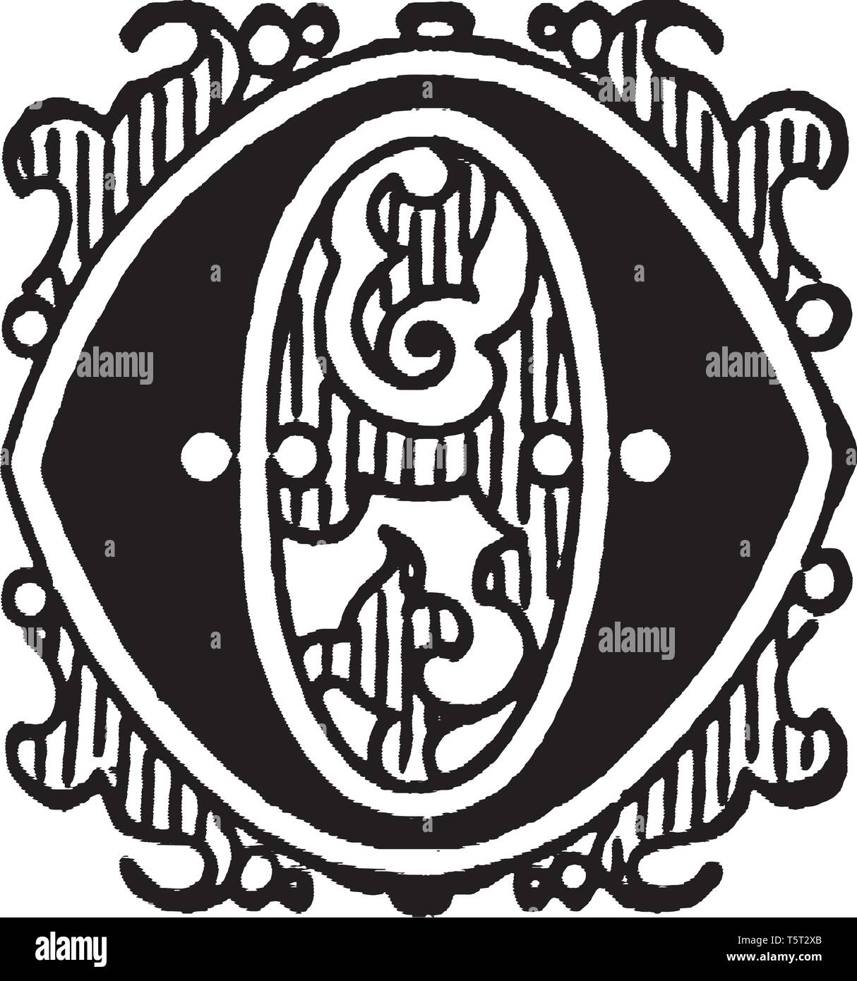 An ornamental and decorative letter O, vintage line drawing or ...