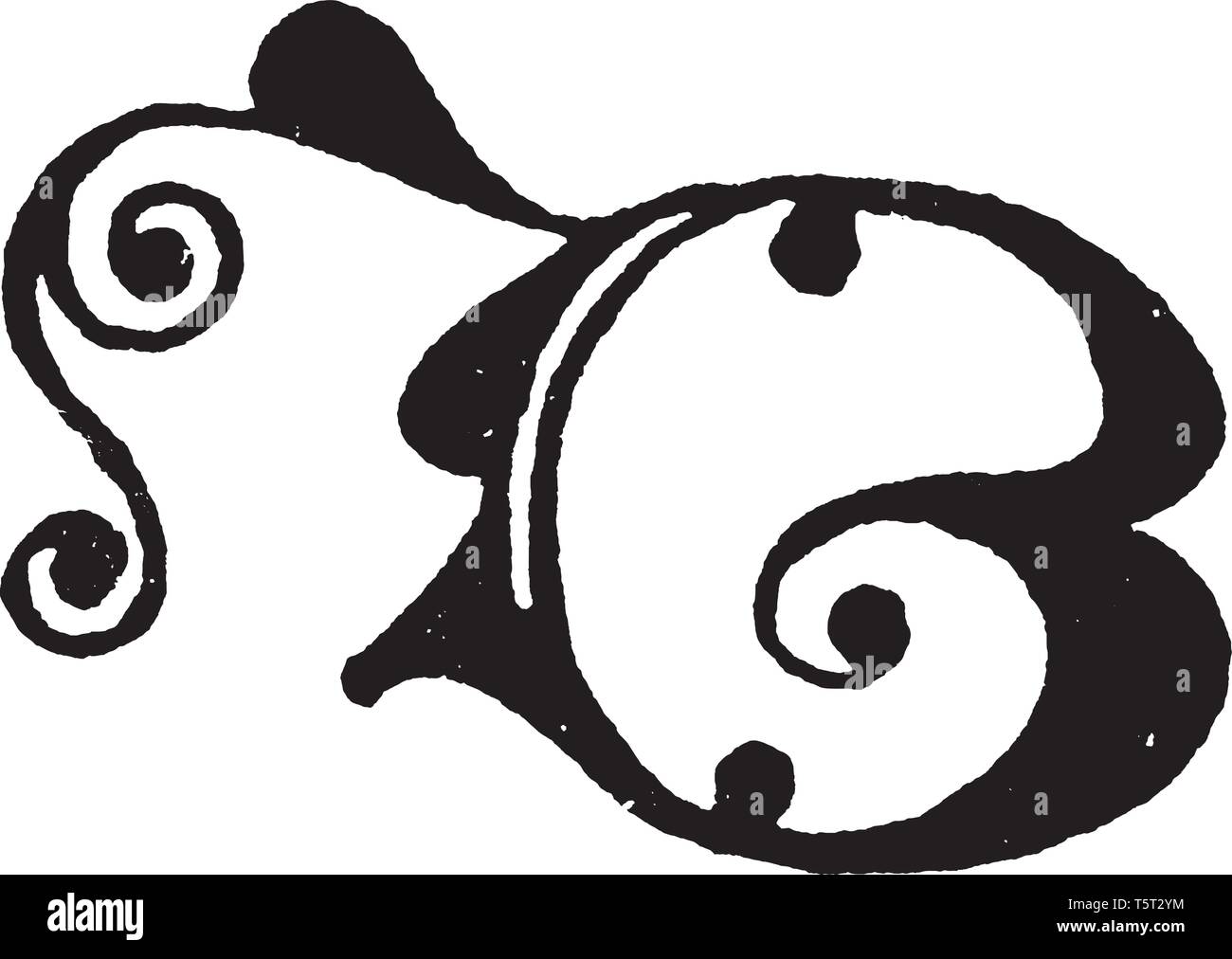 Letter B in Gothic uncial, vintage line drawing or engraving ...