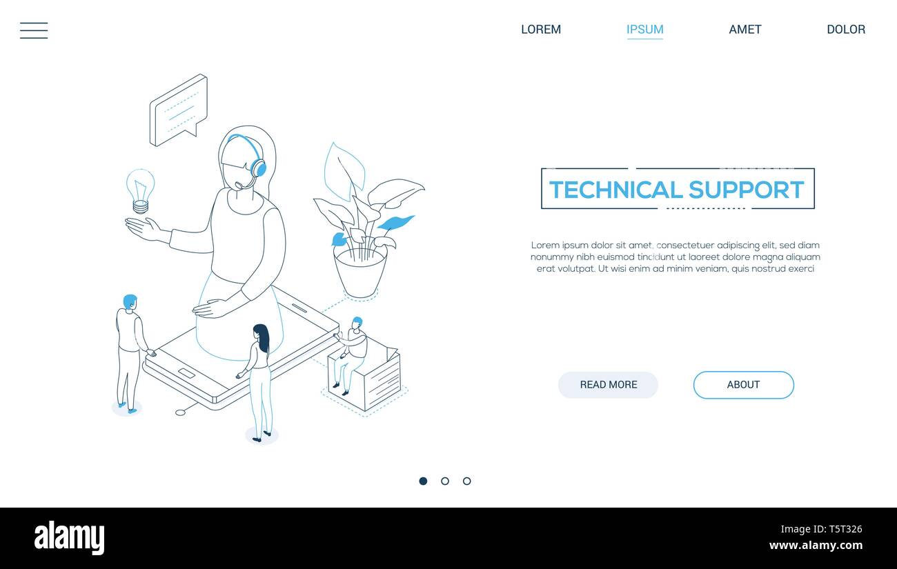 Technical support - line design style isometric web banner on white ...