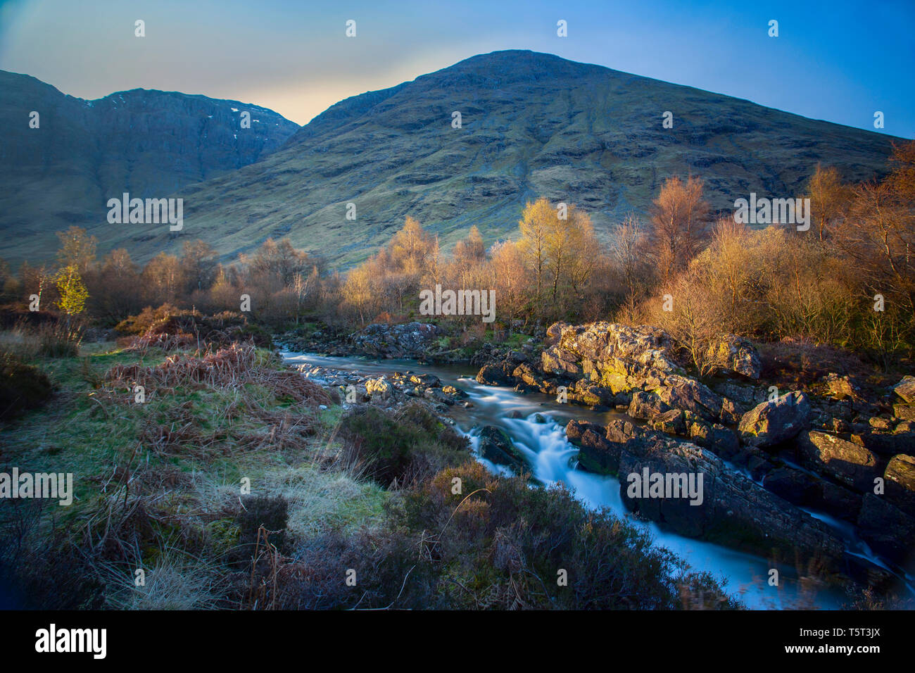 Sunrise over River Coe, Glen Coe Stock Photo - Alamy