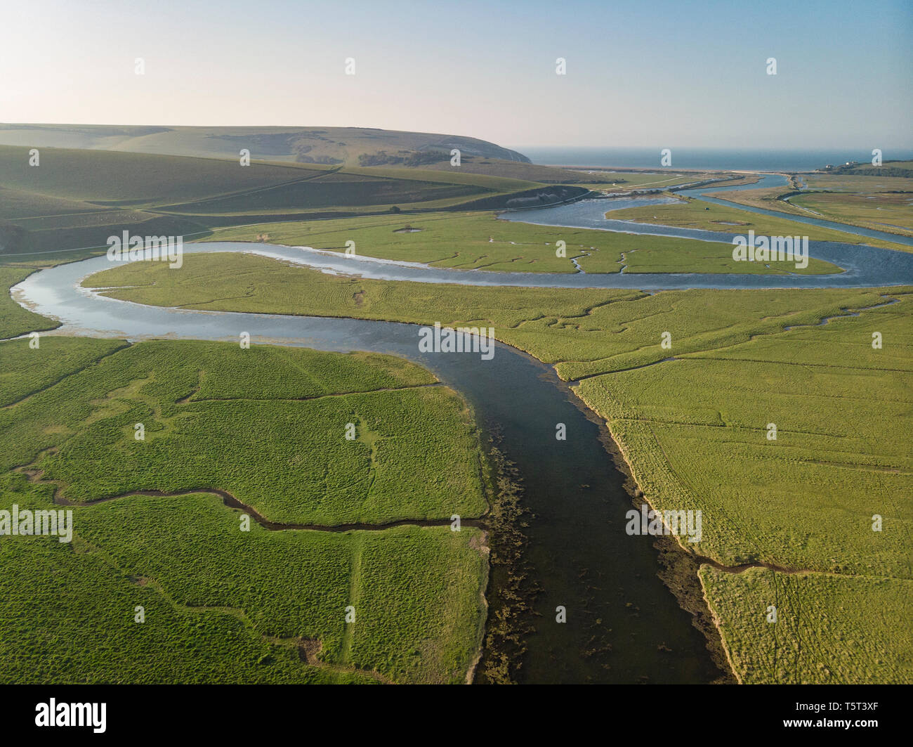Beautiful aerial drone landscape image of meandering river through ...