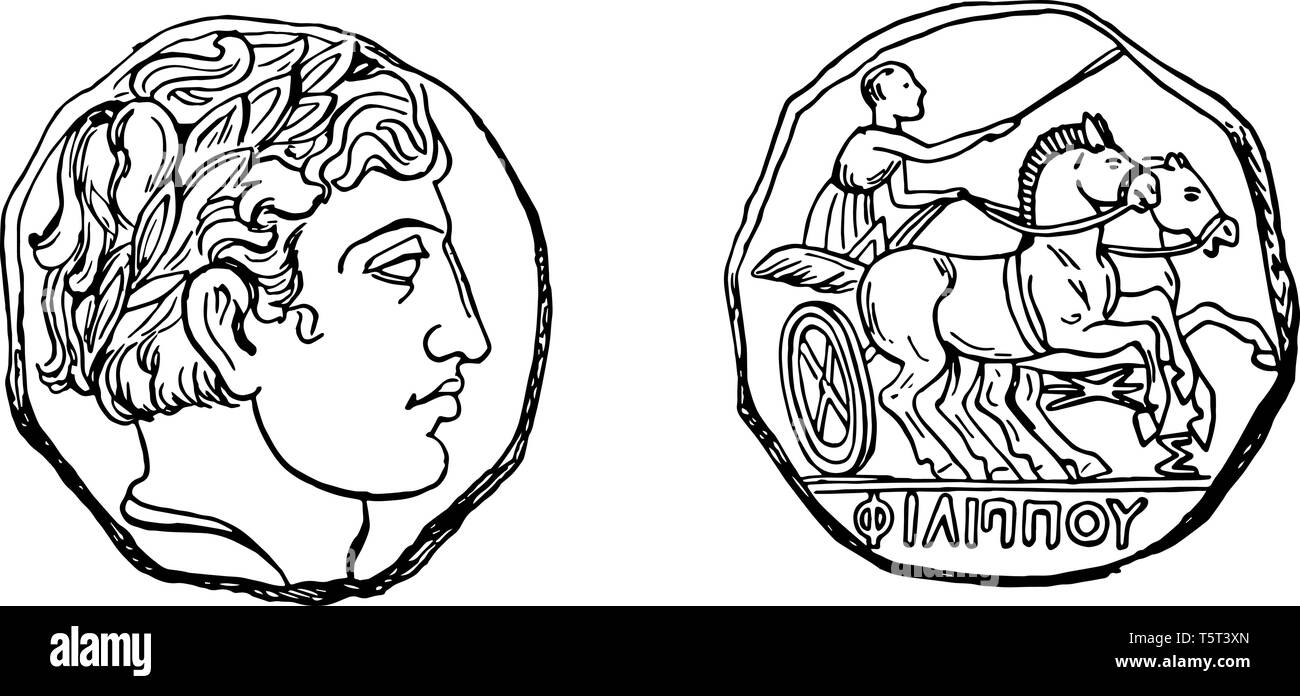 A Philip coin, vintage line drawing or engraving illustration Stock ...