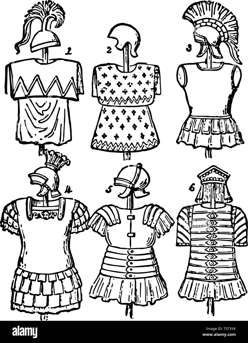 This illustration represents Various Armor, vintage line drawing or ...