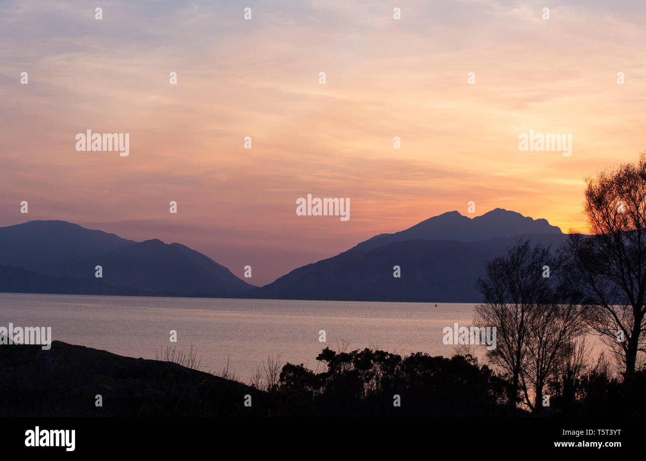 Sunset over Loch Leven Stock Photo - Alamy