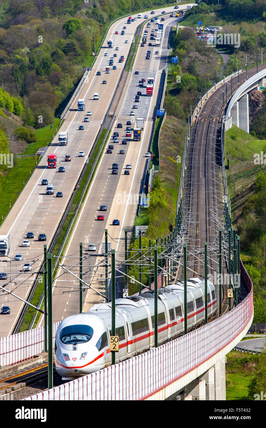 The Hallerbachtalbrücke, railway bridge, at Neustadt, Wied, Germany ...