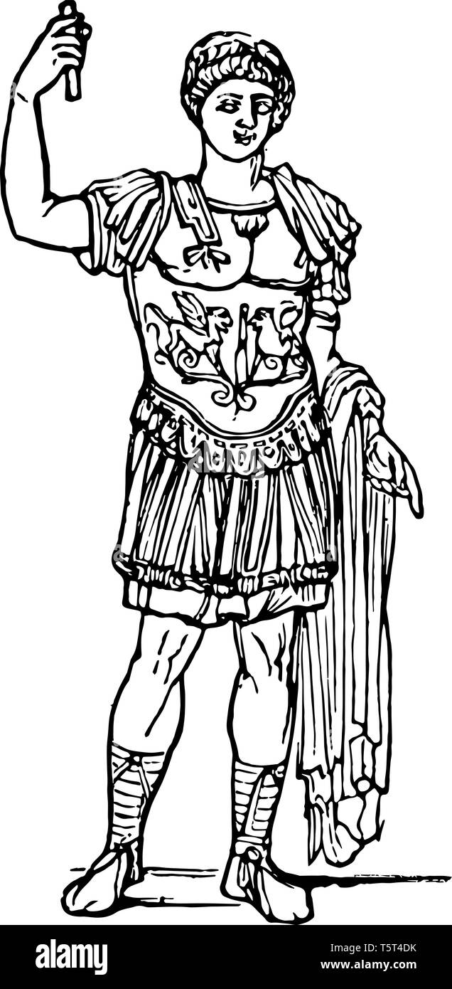 A soldier wearing a cuirass called Lorica, vintage line drawing or ...