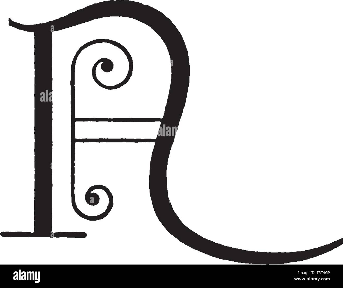 A stylish letter N, vintage line drawing or engraving illustration ...