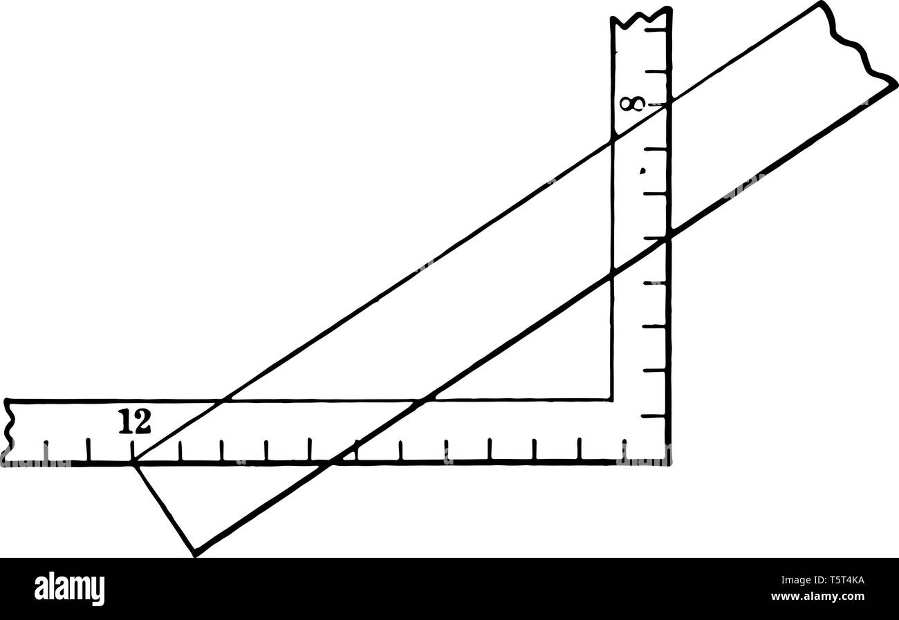 This is an image of rulers arranged perpendicularly with a diagonal ...
