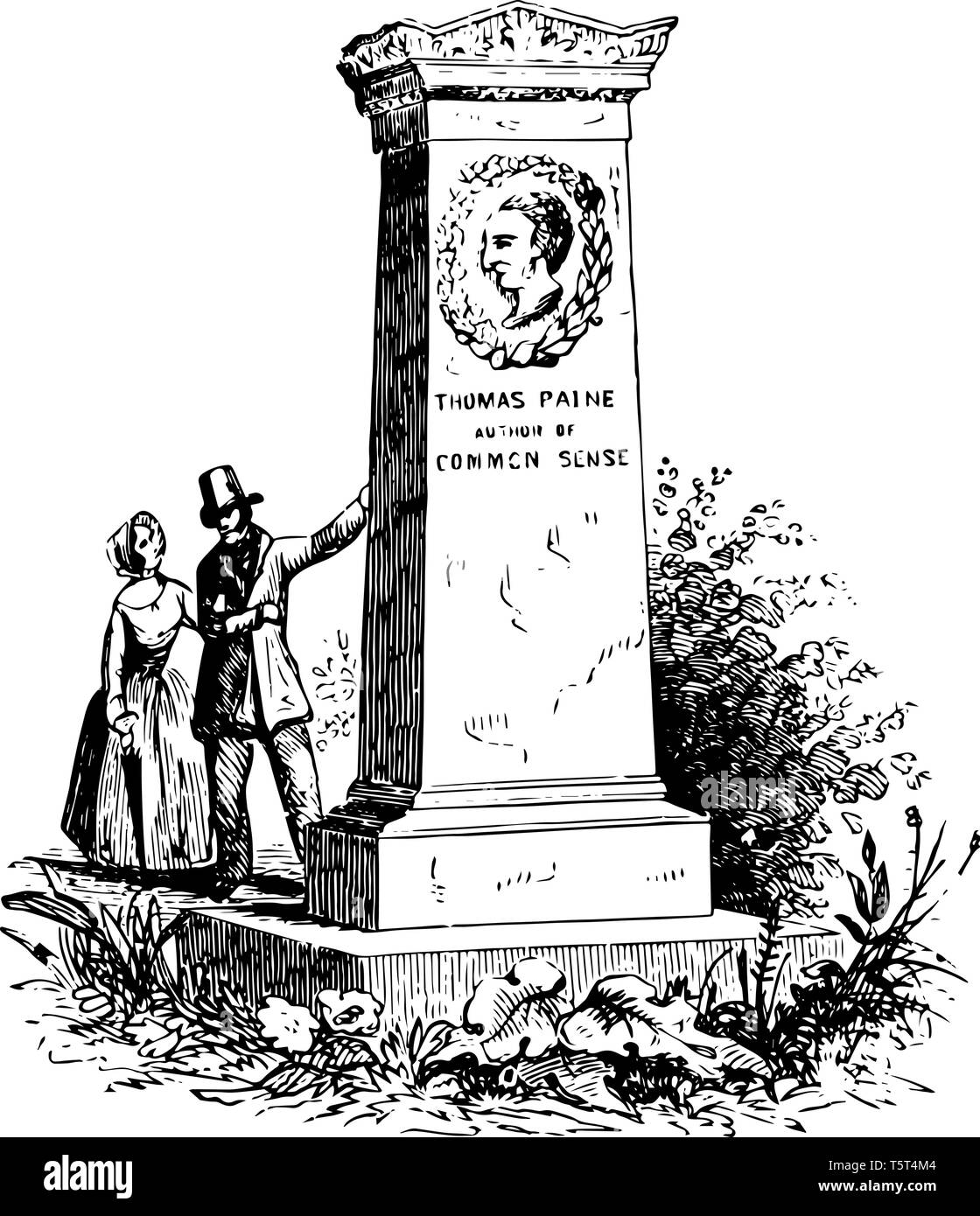 Paine monument located in New Rochelle, New York. It is a oldest bronze ...