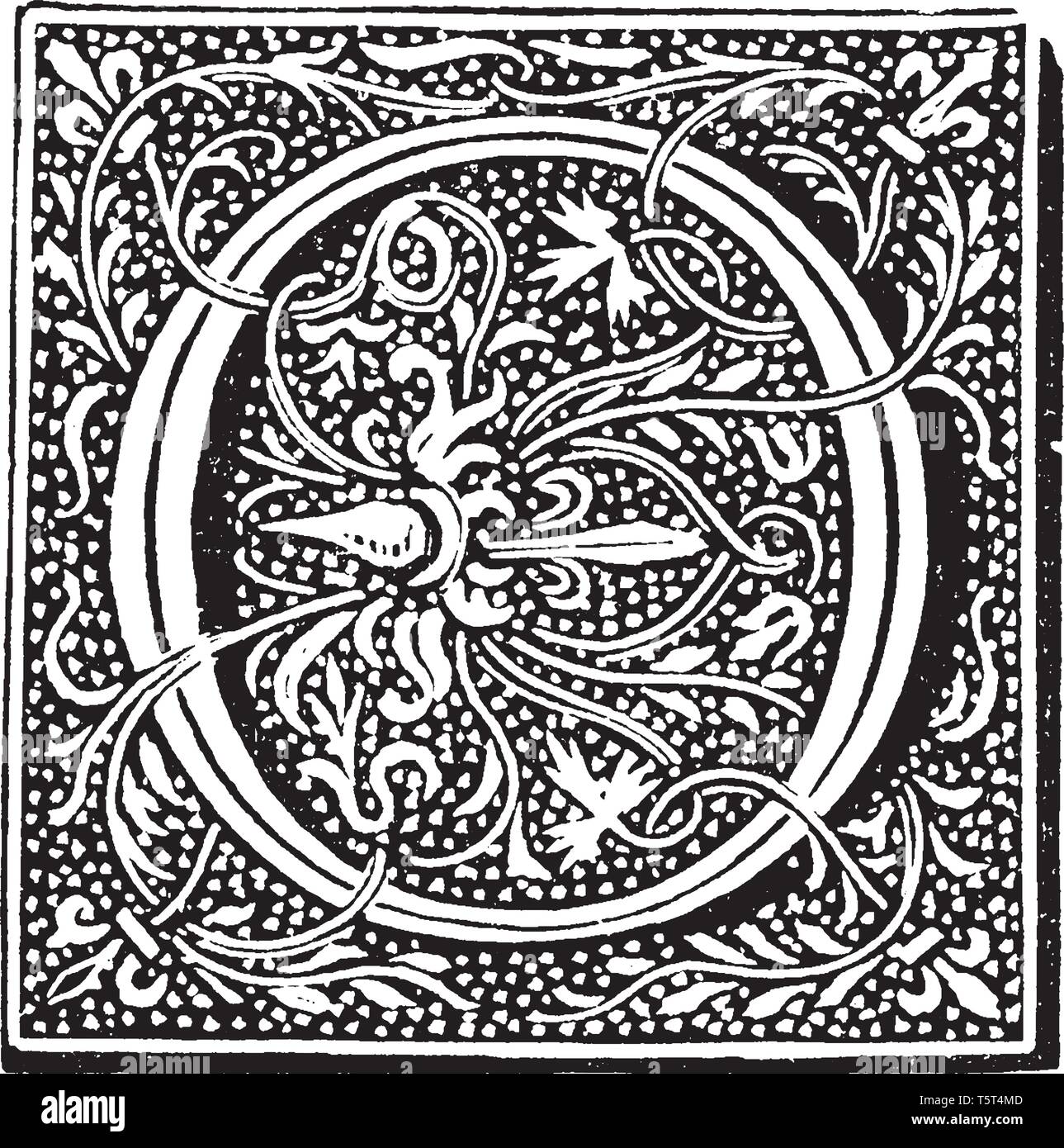 An ornamental and decorative letter O, vintage line drawing or ...