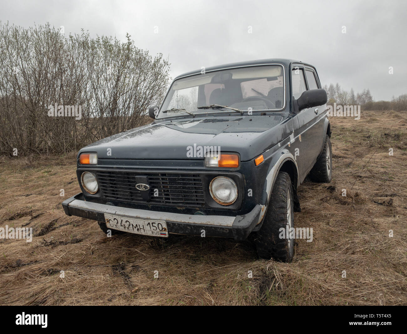 Moscow, Russia - December 25, 2018: Black Russian off-road car Lada ...