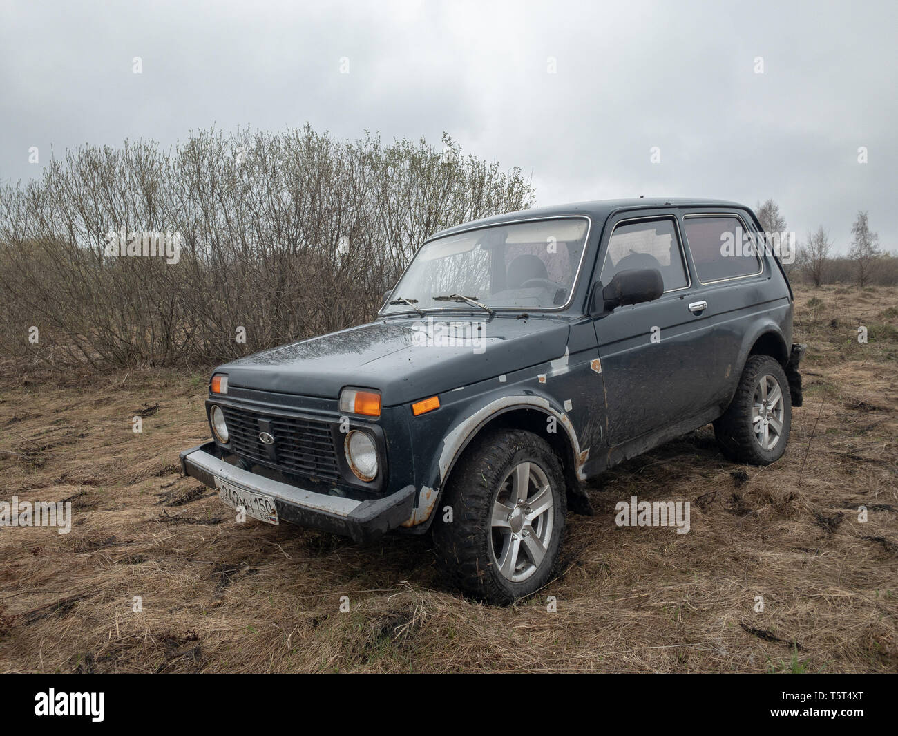 Moscow, Russia - December 25, 2018: Black Russian off-road car Lada ...
