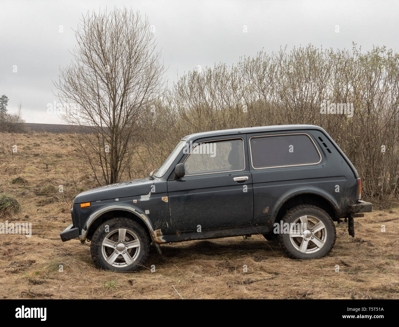 Moscow, Russia - December 25, 2018: Black Russian off-road car Lada ...