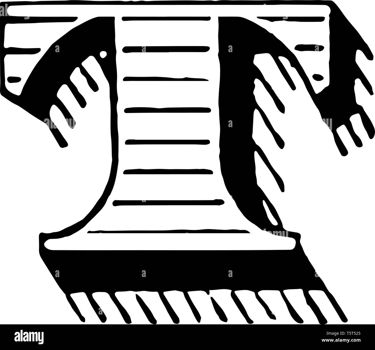 Shaded initial of T which is Capital, vintage line drawing or engraving ...
