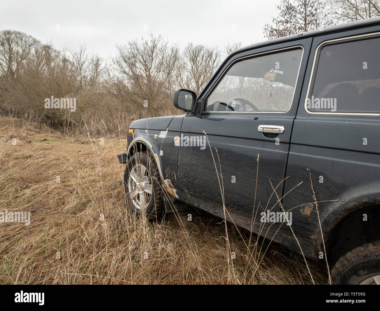 Moscow, Russia - December 25, 2018: Black Russian off-road car Lada ...