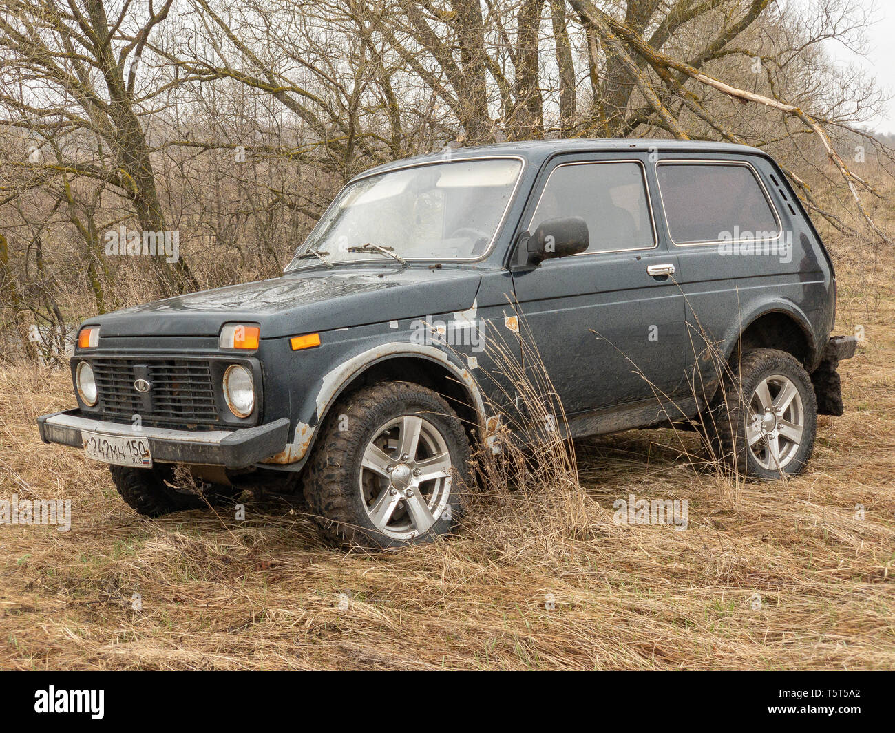 Moscow, Russia - December 25, 2018: Black Russian off-road car Lada ...
