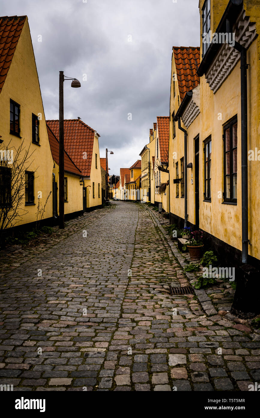 Picturesque old-fashioned street in well preserved Dragor village near ...