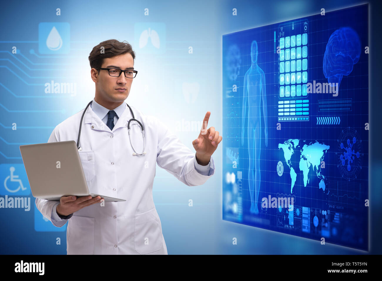 Doctor in telemedicine concept looking at screen Stock Photo - Alamy