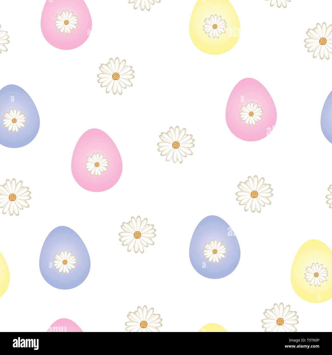 seamless pattern with Easter eggs in pastel colors and daisy flowers ...