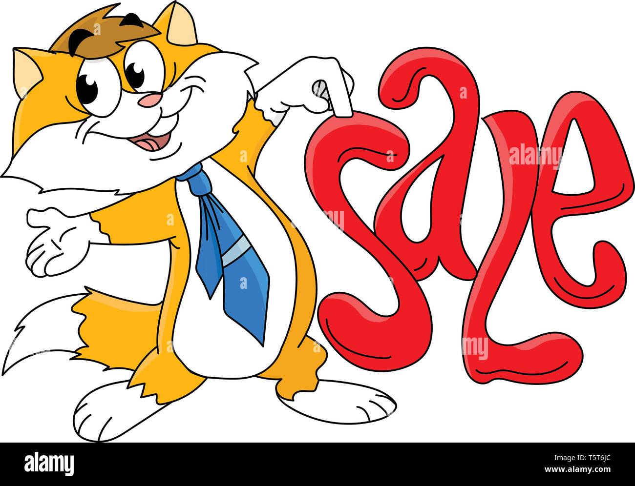Cartoon cat character and a sale text vector illustration Stock Vector ...