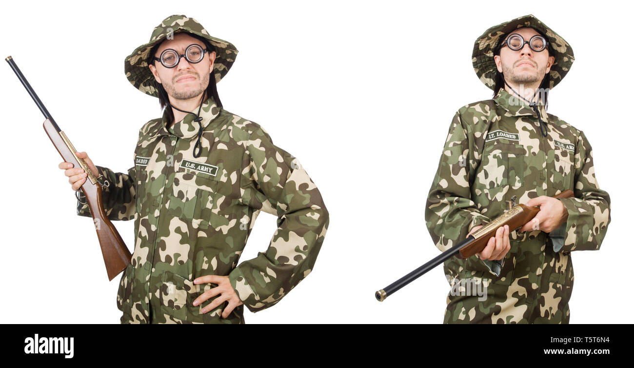 Funny soldier isolated on white Stock Photo - Alamy
